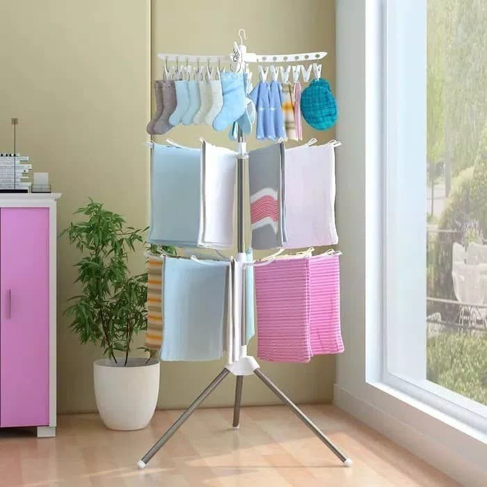 Jual Stand Hanger Rak Jemuran Baju Popok Anak Bayi Jemuran Lipat Menara ...