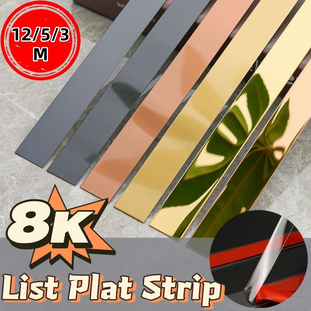 Jual 3M/5M/12M List Plat Strip Mirror Gold/Stainless SS201 Steel Flat ...