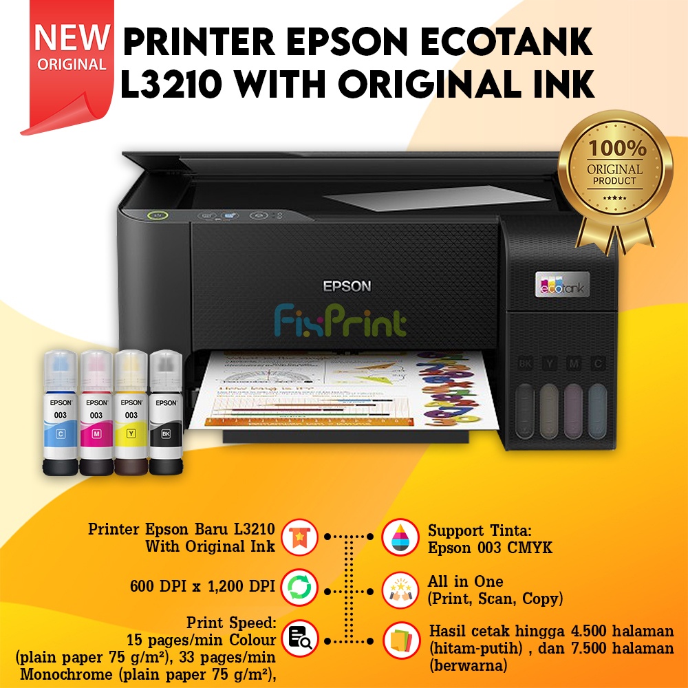 Jual Printer Epson L3210 L3211 Hitam L3216 Putih EcoTank Print Scan Copy Pengganti L3110 Print ...