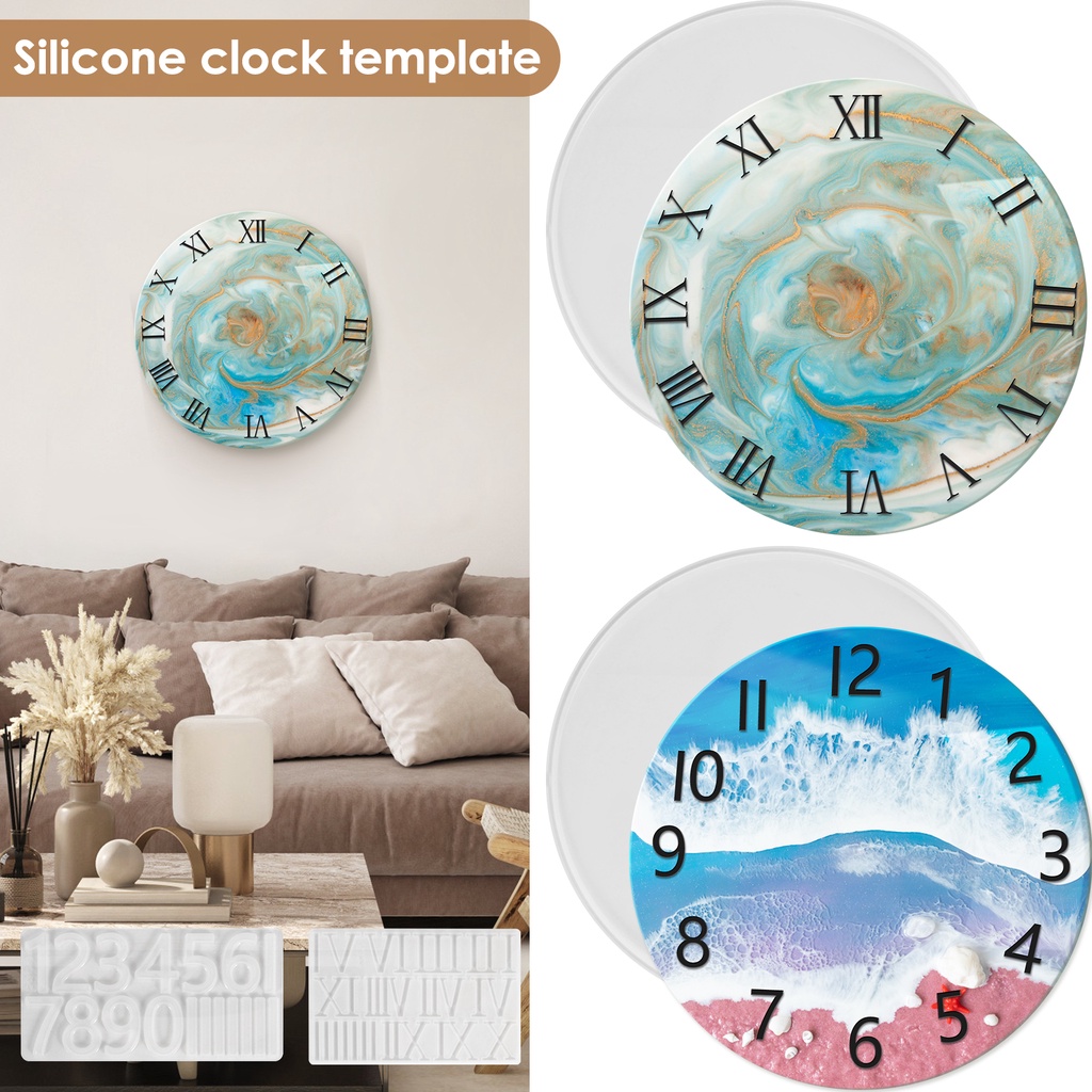 Jual Resin Clock Mold with Arabic/Roman Numeral Mold 14.6inch Silicone ...