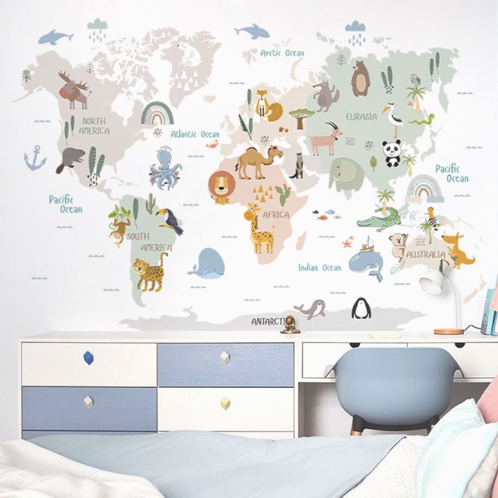 Jual JTTOP" WALLSTICKER MAP PETA KARTUN ANAK / DEKORASI PETA / KIDS MAP ...