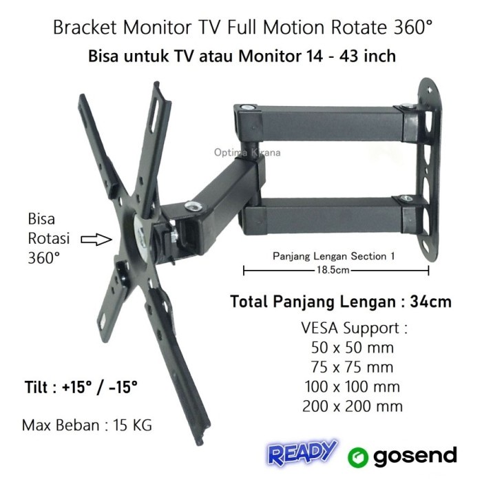 Jual READY STOK!! BRACKET 32 FULL MOTION ROTARY Putar Gerak PC MONITOR ...