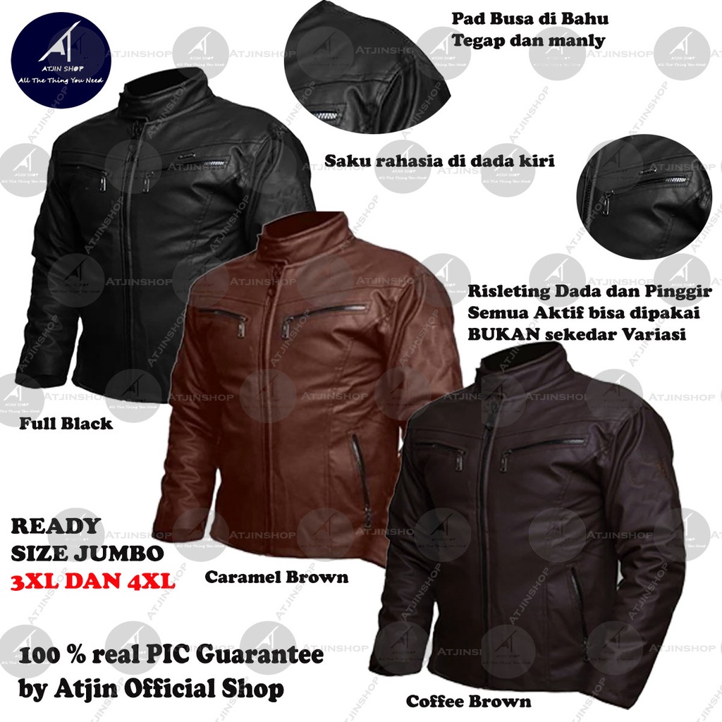 Jual [Ready Size Jumbo] Jaket Kulit Motor Pria Anti Air dan Angin Model ...