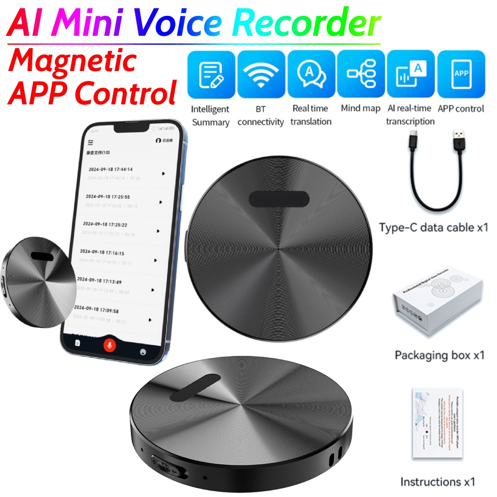 Jual Magnetic AI Voice Recorder APP Control Recording Device Magnet ...
