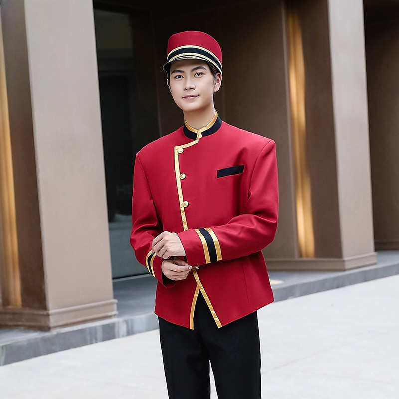 Jual Hotel Reception Uniform For Men Waiter Clothes Chef Coat Chef Hat ...