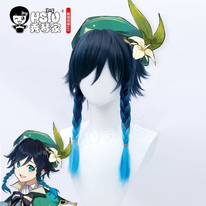 Jual HSIU Game Genshin Impact Venti cosplay Wigs Blue gradient short ...