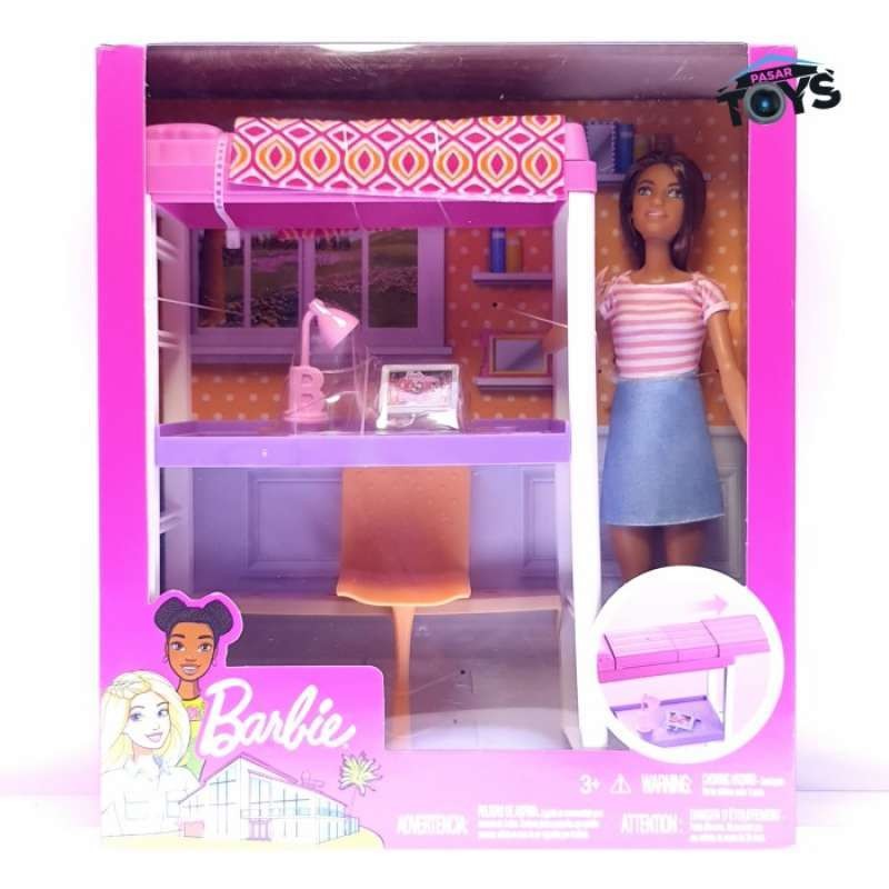 Jual Barbie Doll and Furniture Set Loft Bed Boneka Barbie Mattel ...