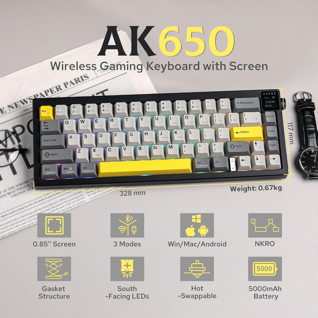 Jual Ajazz Ak650 Gaming Mechanical Keyboard With 0.85'' Tft Screen ...