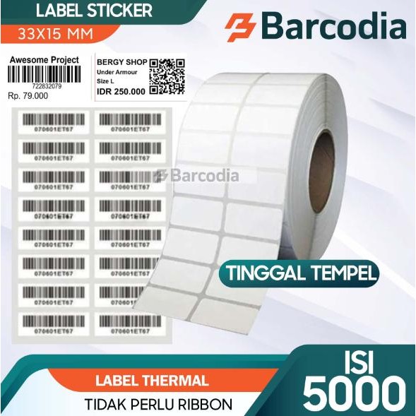 Jual LABEL BARCODE 33 X 15 (2 LINE) THERMAL 33X15 MM 33x15MM 2 LINE isi ...