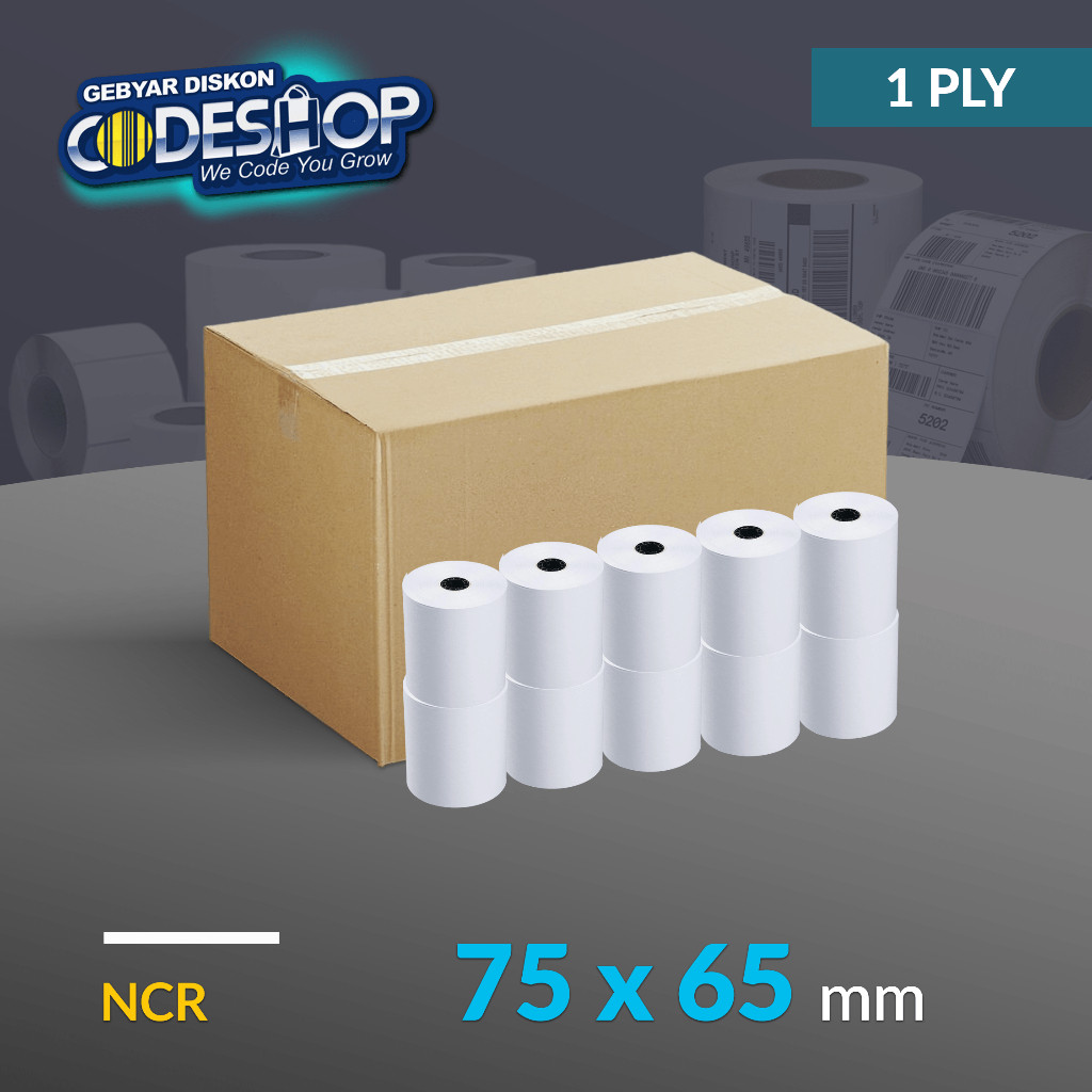 Jual LINDU (100 Roll) Codeshop Kertas NCR 75x65 mm 1 Ply Struk Kasir Printer Dot Matrix 76mm ...