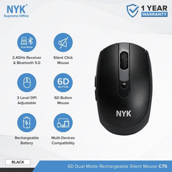 Jual Mouse NYK C75 Silent Click Dual Mode Bluetooth Wireless ...