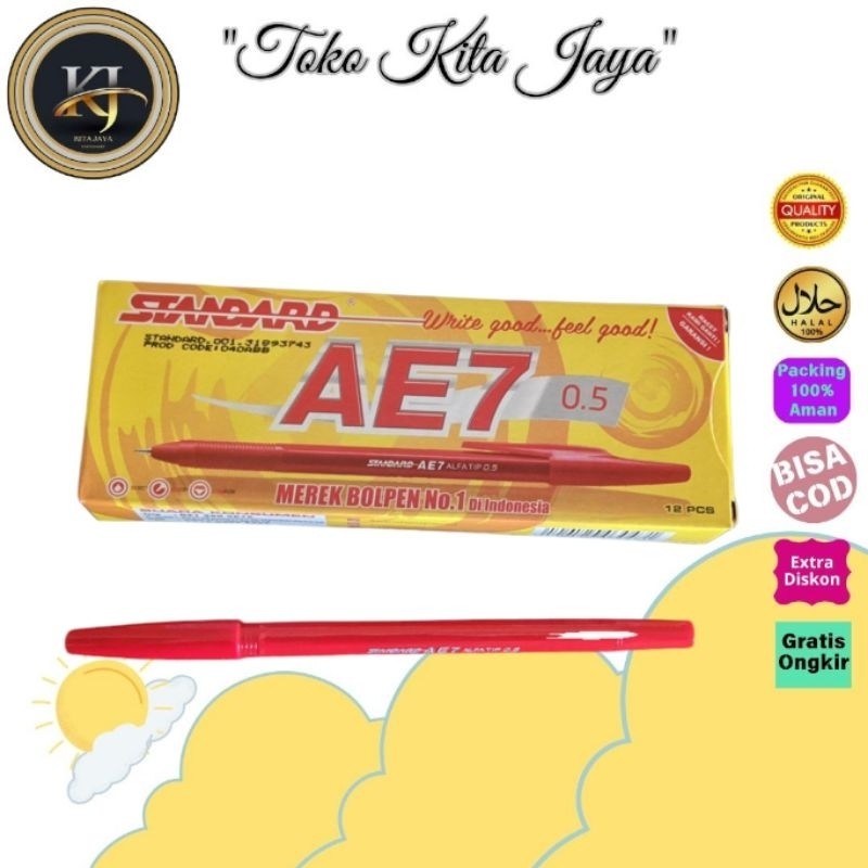 Jual pulpen pena standard AE7 0,5mm - merah, hitam, biru ( 1 Pack ) | Shopee Indonesia