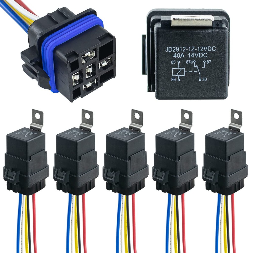 Jual NEW 1PCS DC 12 24V 40A 4 5-Pin AMP Waterproof Relay Harness Tinned ...
