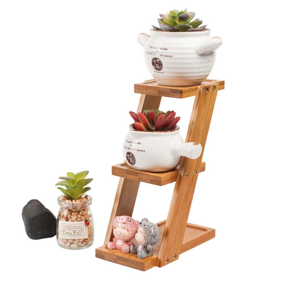 Jual Desktop 3 Tingkatan Pot Tanaman Penanam Bambu Pemegang Pot Bunga ...
