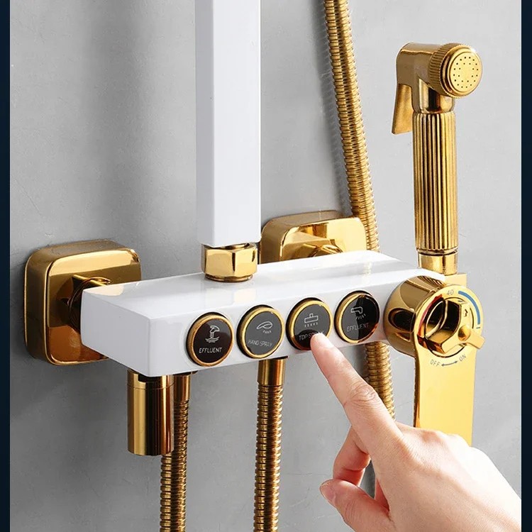 Jual White Gold Thermostatic Bathroom Shower System Faucets 12 Inch ...