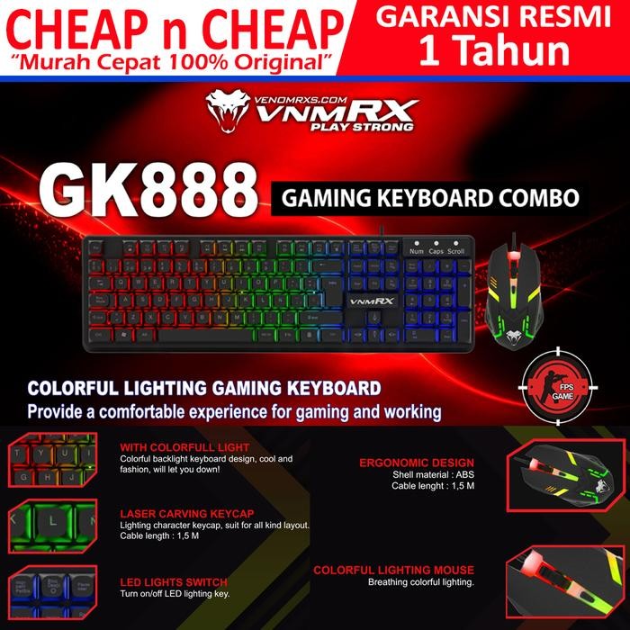 Jual KEYBOARD MOUSE GAMING RGB VENOMRX BK800 USB KABEL - KEYBOARD MOUSE ...