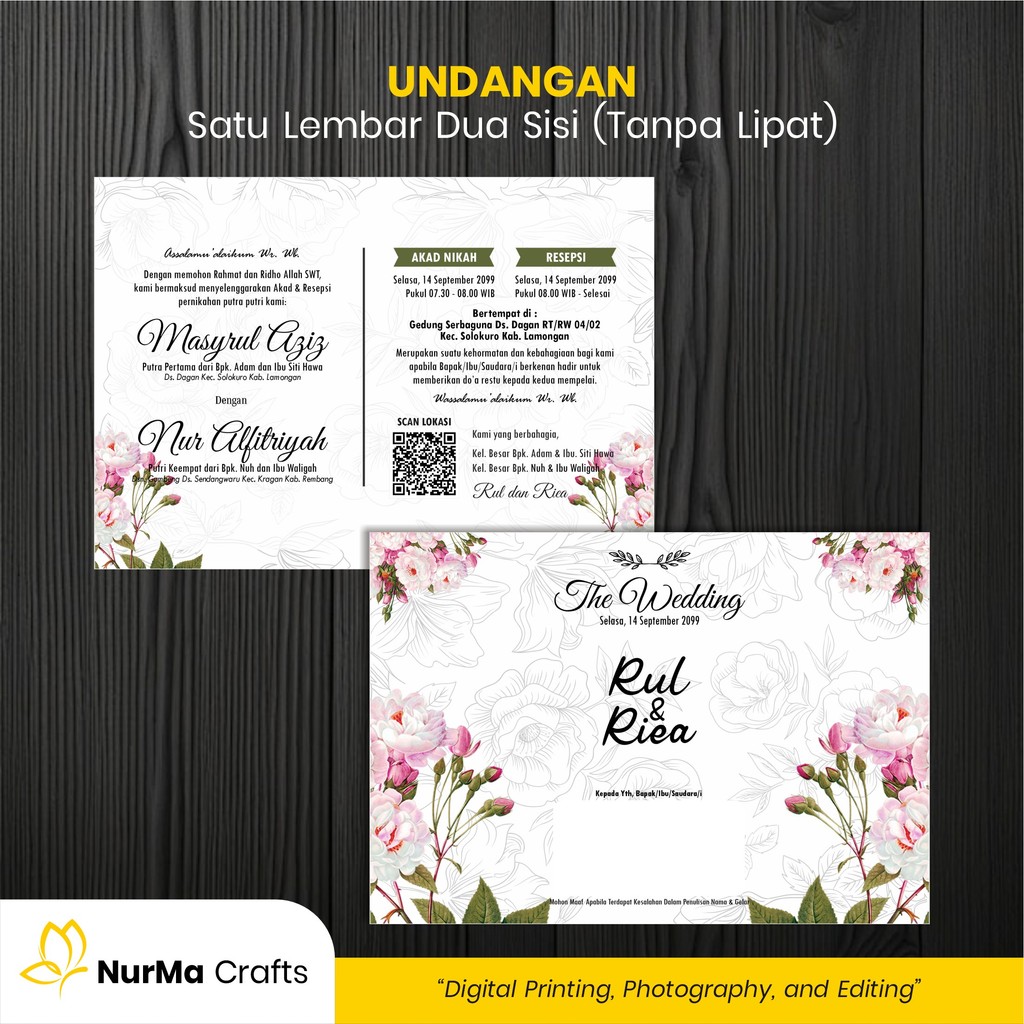 Jual Undangan Murah Simpel Minimalis Elegan (1 Lembar 2 Sisi) Kertas BC Kertas Jasmine | Shopee ...