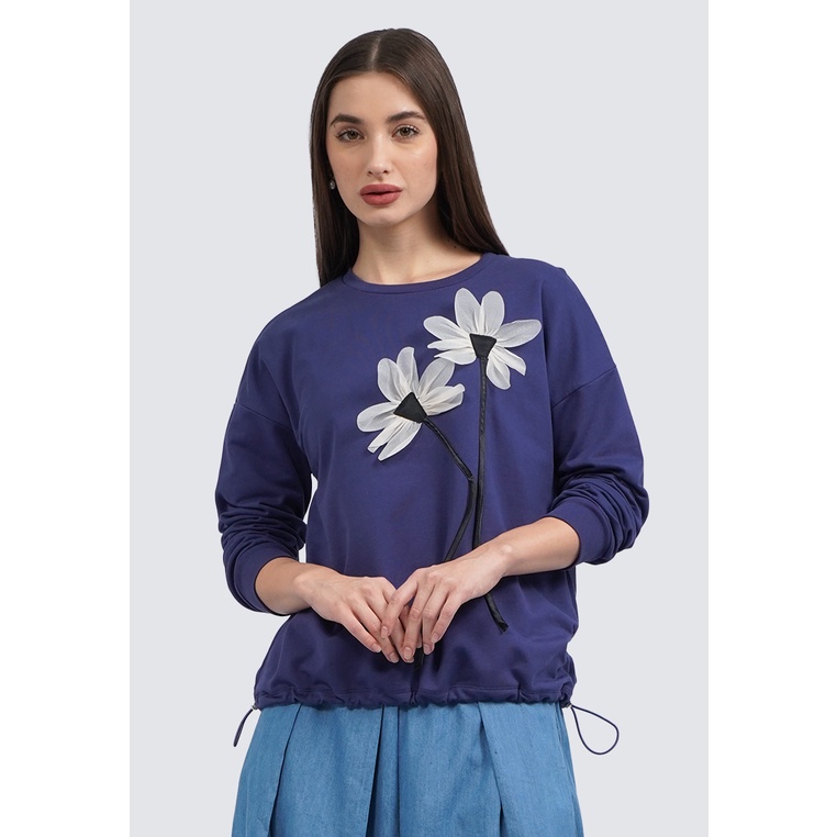 Jual Et Cetera Patch Details Long Sleeve Top NAVY | Shopee Indonesia