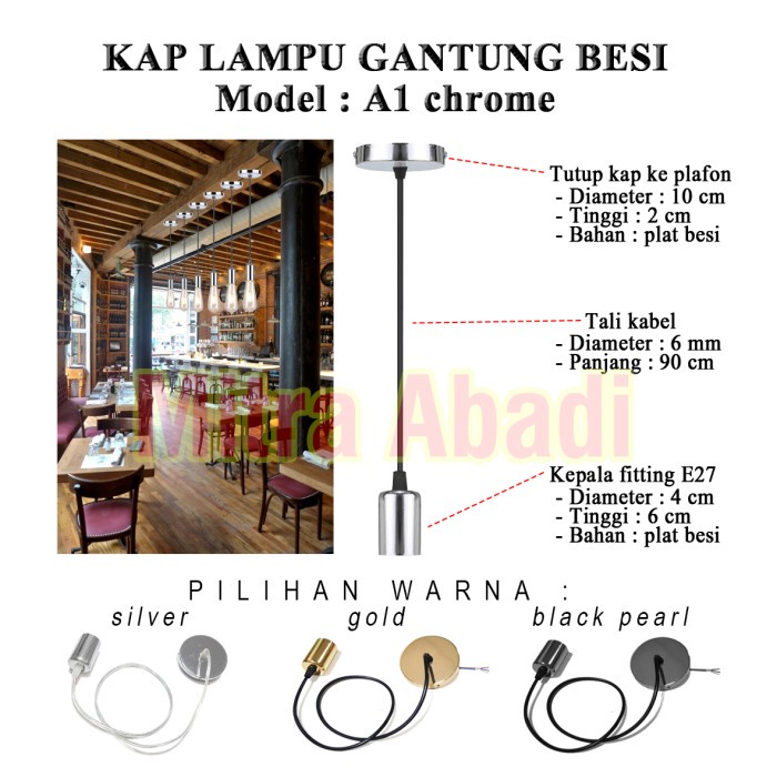 Jual Kap Fitting Lampu Gantung Besi E27 Model A1 CHROME | Shopee Indonesia