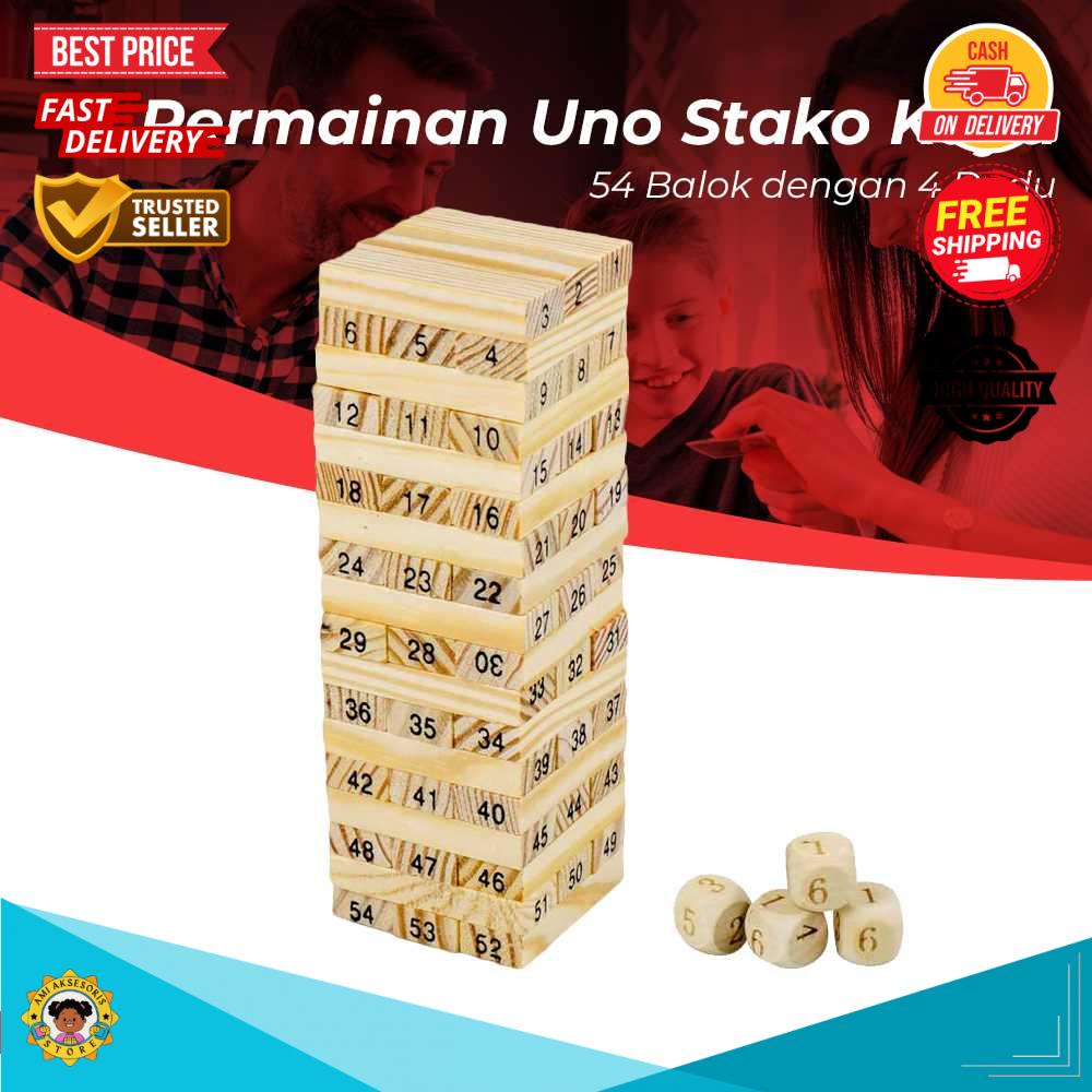Jual BEST SELLER!! Permainan Uno Stacko Kayu 54 Balok dengan 4 Dadu - 100% ORIGINAL | Shopee ...