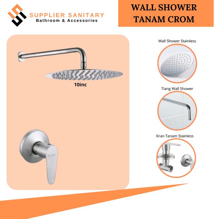 Jual SHOWER TANAM STENLIS SUS 304 PEKET STOP KRAN DINDING/WALL SHOWER ...