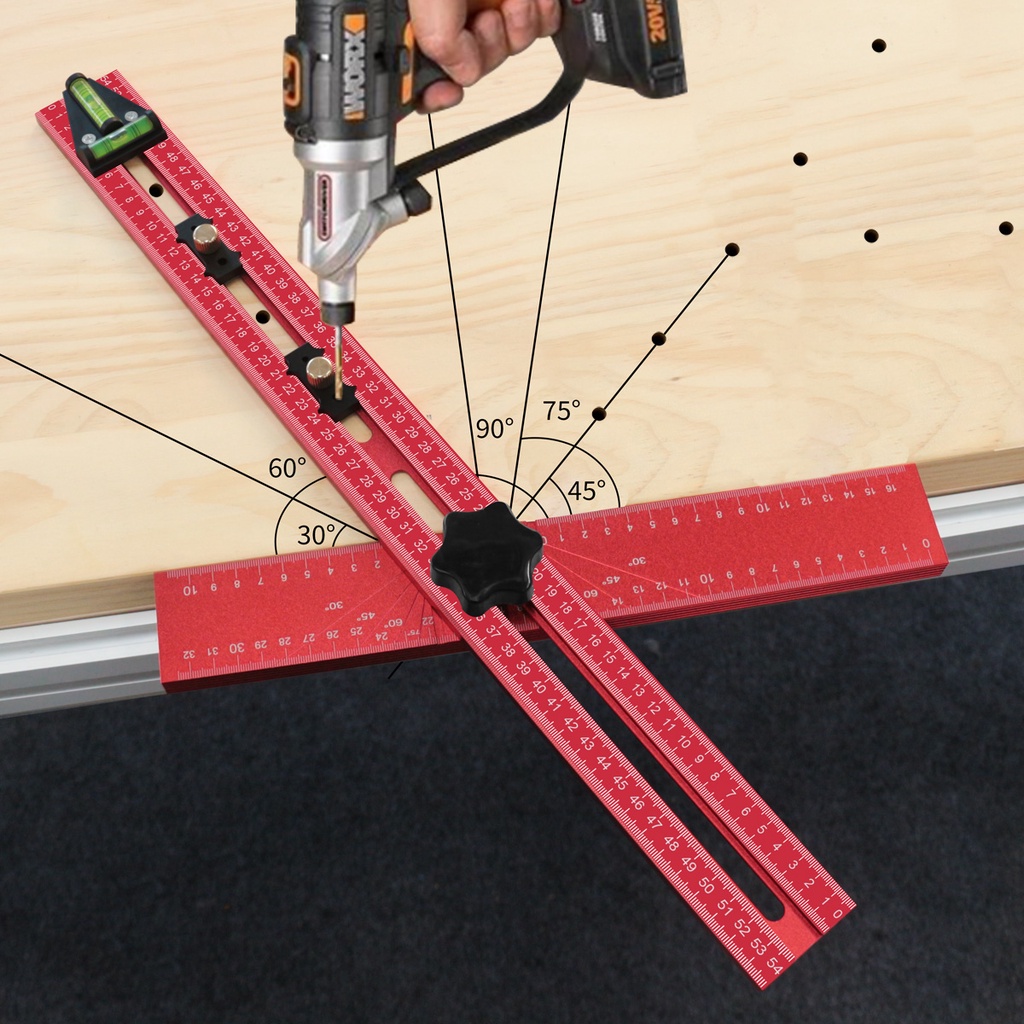 Jual 2-in-1 Drilling Positioning Ruler, 54cm Drywall T Square Ruler ...