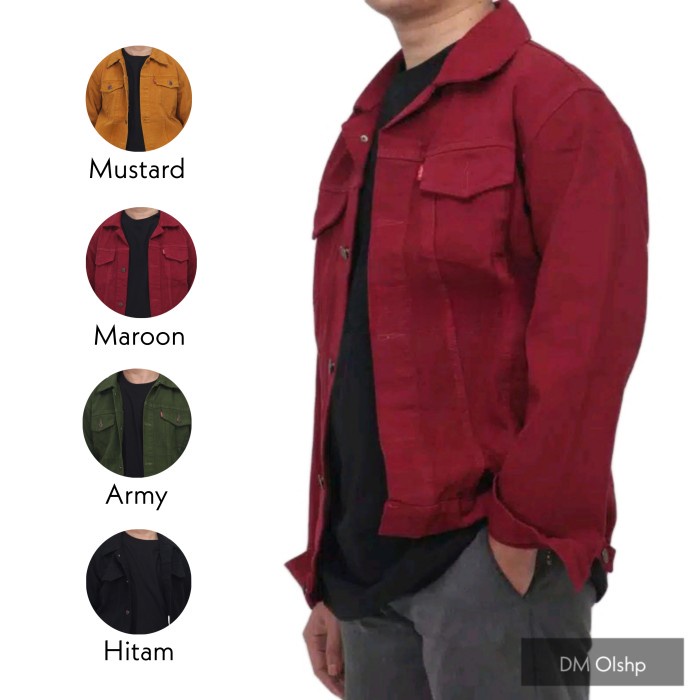 Jual JAKET JEANS PRIA MERAH MAROON | Shopee Indonesia