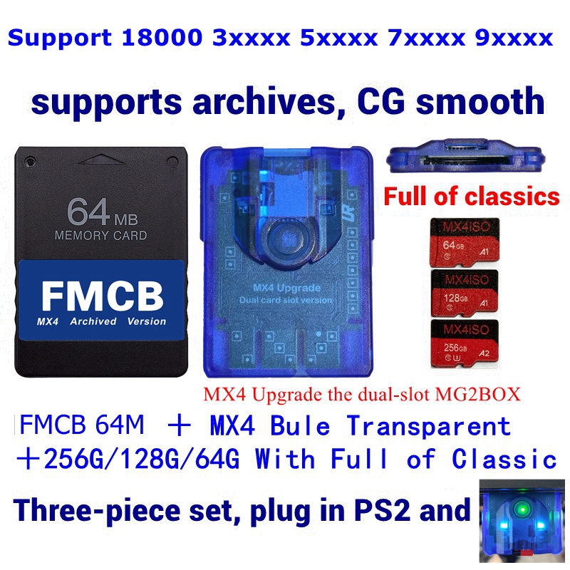 Jual 2025 Blue Transparent Ps2 Mx4 Upgraded Mg2Box + Fmcb Card + 256G ...