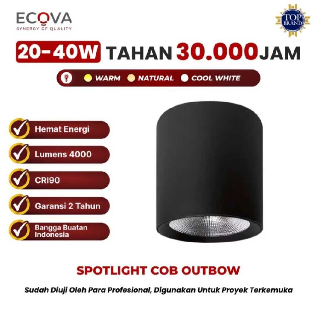 Jual [Bodi Hitam] Ecova Lampu Spotlight/Downlight COB LED 40W 40 W 40 ...