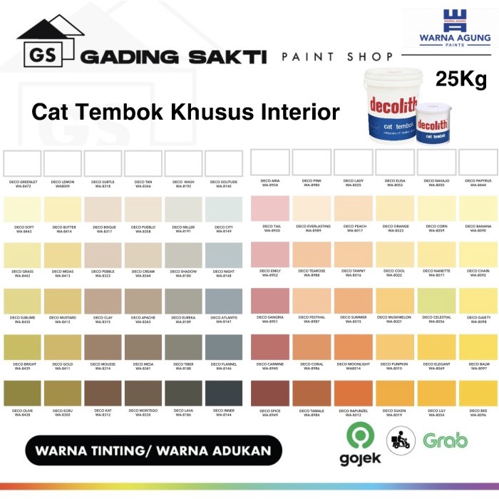 Jual Cat Decolith (Warna Tinting / Adukan) / Cat Tembok Interior Pail ...