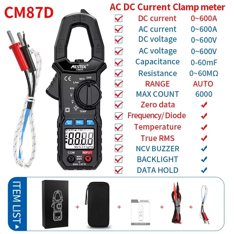 Jual CM87D 600A AC DC Current Clamp Backlight NCV Voltmeter Ammeter ...
