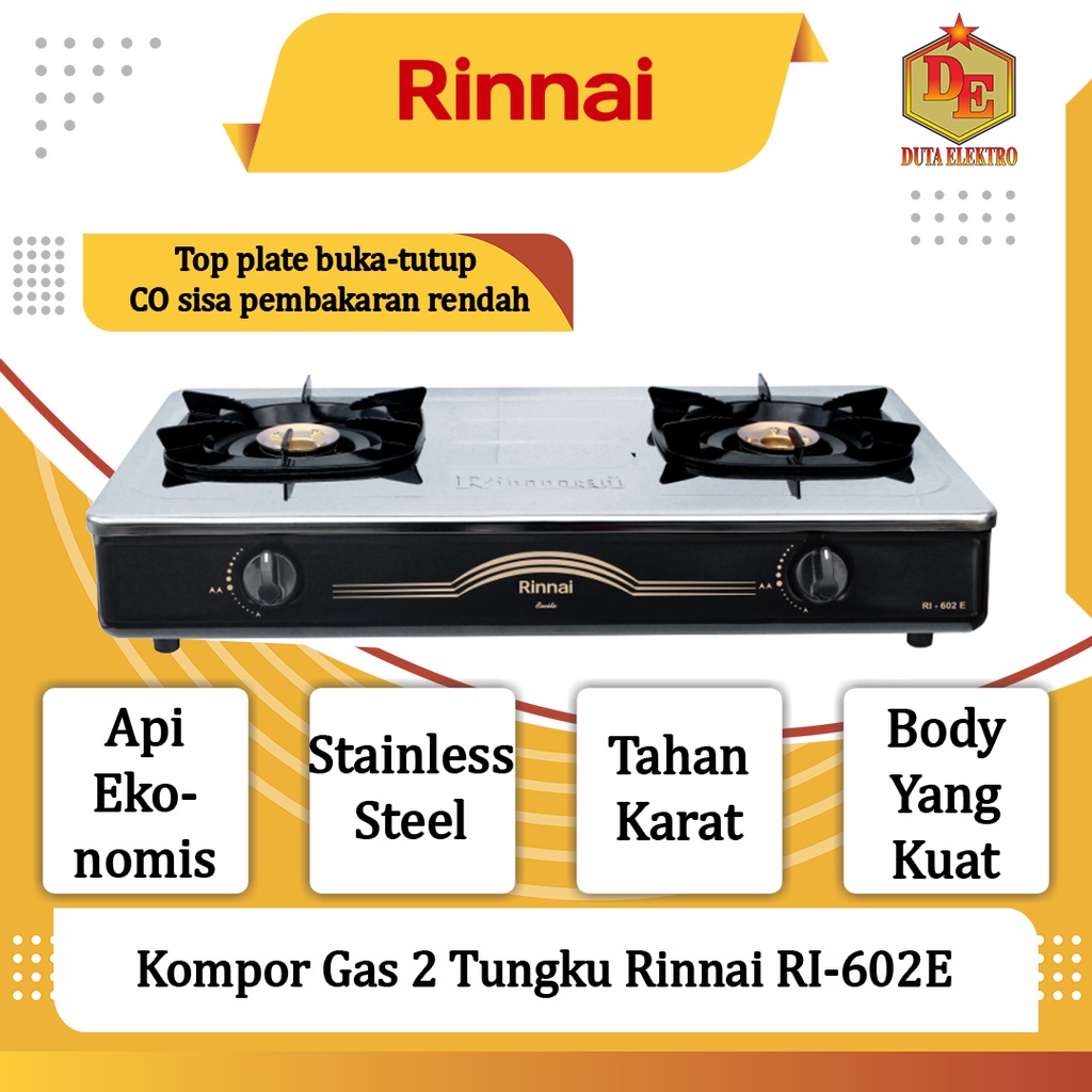 Jual Kompor Gas 2 Tungku Rinnai RI 602 E | Shopee Indonesia
