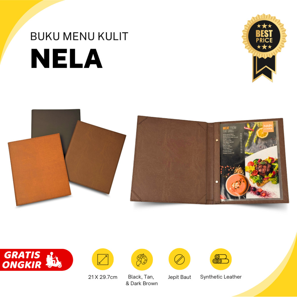 Jual UM1 Buku Menu Kulit Nela ukuran A4 model jepit baut - Cafe ...