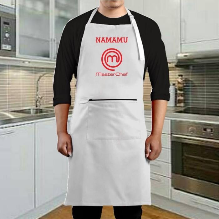 Jual APRON MASTER CHEF CELEMEK MASTERCHEF LOGO BORDIR BISA PAKAI NAMA ...