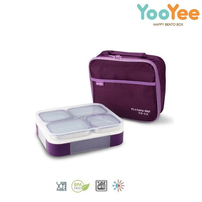 Jual Instan,ChatAjA- Yooyee Kotak Makan Stainless 4 Sekat Set Dengan Tas | Shopee Indonesia