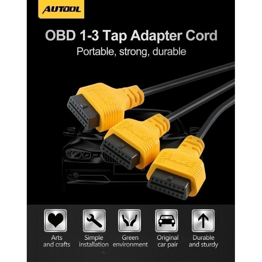 Jual AUTOOL OBD2 16 PIN 1 to 3 Splitter Extension Cable Connector ...