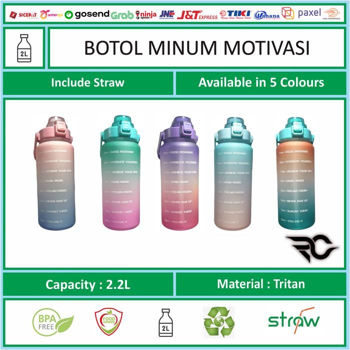 Jual MOTIVATIONAL WATER BOTTLE 2L BOTOL MOTIVASI WITH TIME MARKER ...