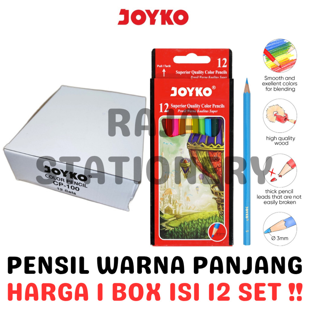 Jual PENSIL WARNA JOYKO 12 WARNA PANJANG KOTAK MERAH JOYKO COLOUR ...