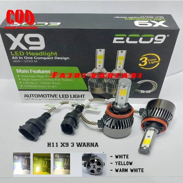 Jual LAMPU LED Fog Lamp H11/H8/H16 Mobil X9 ECO9(2Warna Yellow-White) | Shopee Indonesia