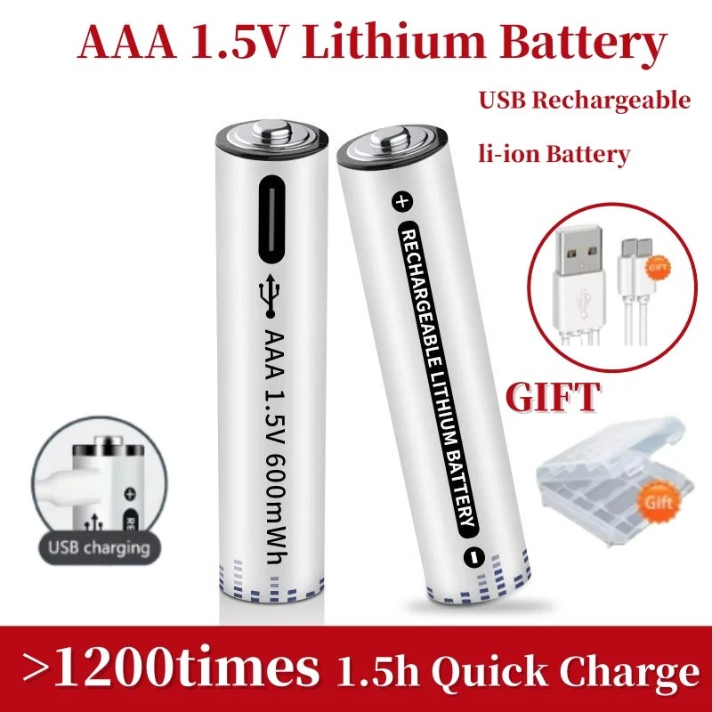Jual AAA Rechargeable USB Batteries 1.5V Li-ion High Capacity 600mWh ...