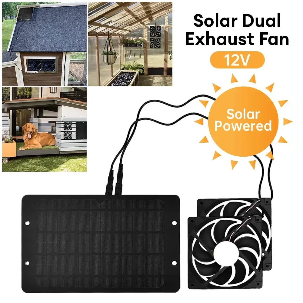 Jual 10W 12V Solar Panel Powered Fan Dual Fan Design Mini Ventilator ...