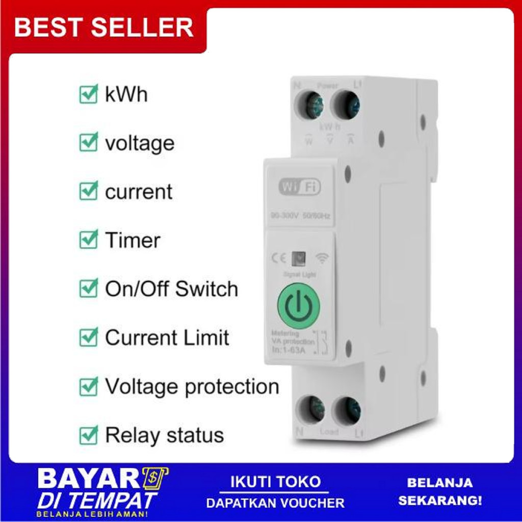 Jual FREE ONGKIR MCB 1 PHASE 63 A DIN RAIL LISTRIK OTOMATIS 300 V SMART ...