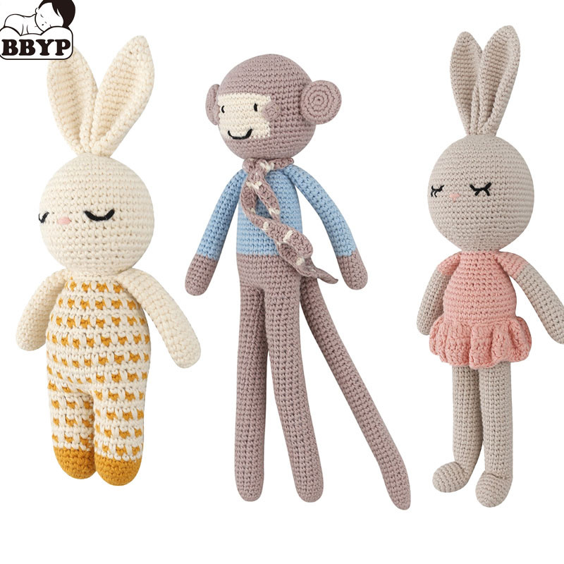 Jual Handmade Rabbit Monkey Crochet Wool Doll Animal Stuffed Plush Toy ...