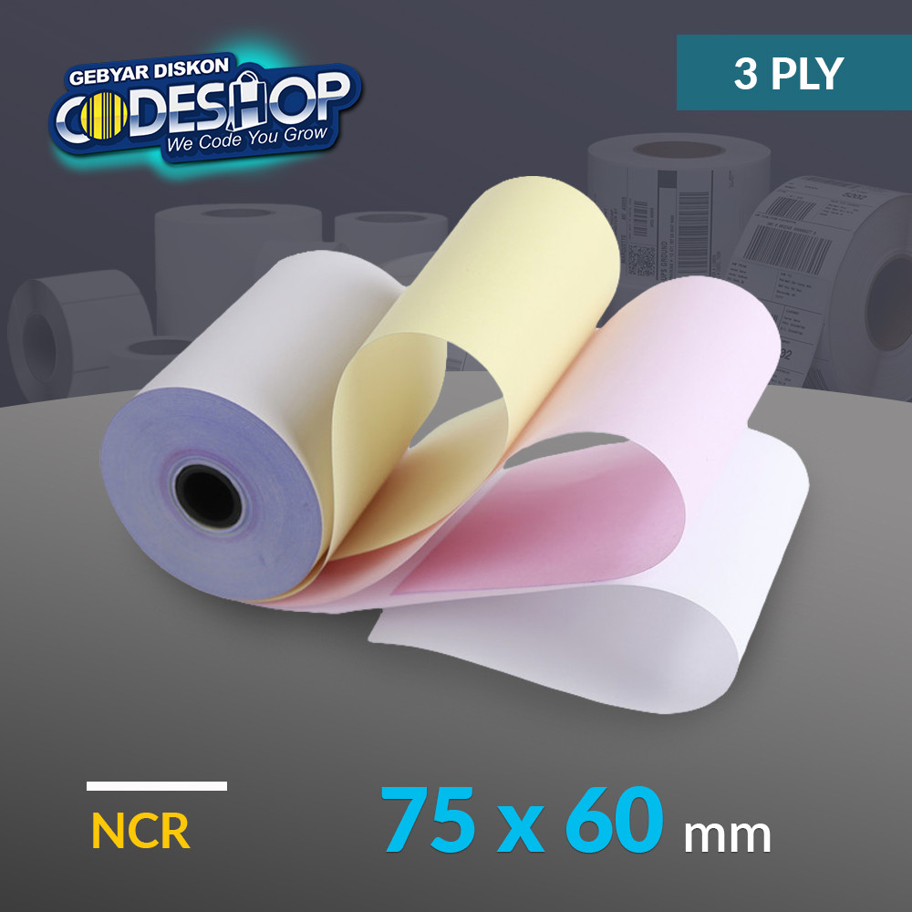 Jual LINDU Codeshop Kertas NCR 75x60 mm 3ply Struk Kasir Rangkap 3 ...