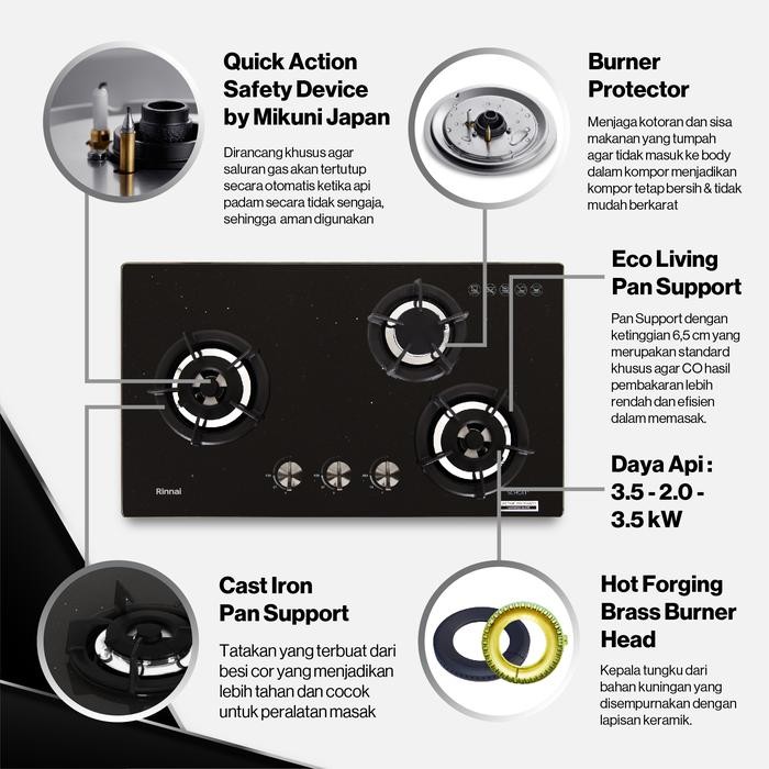 Jual Kompor Gas Tanam Rinnai 3 Tungku Rb 3Ss C (Sb) - 3Tungku | Shopee Indonesia