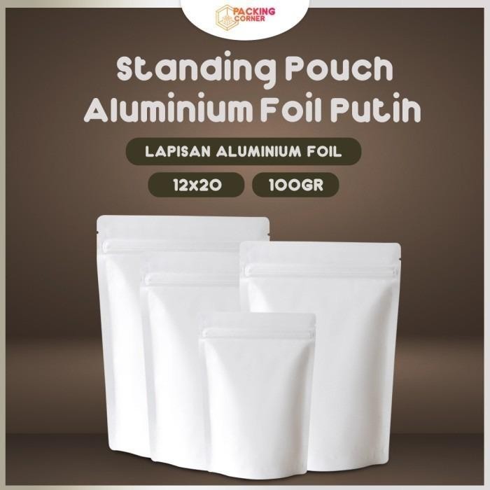 Jual Standing Pouch Putih 12x20 cm Plastik Klip Alumunium Foil 12 x 20 ...