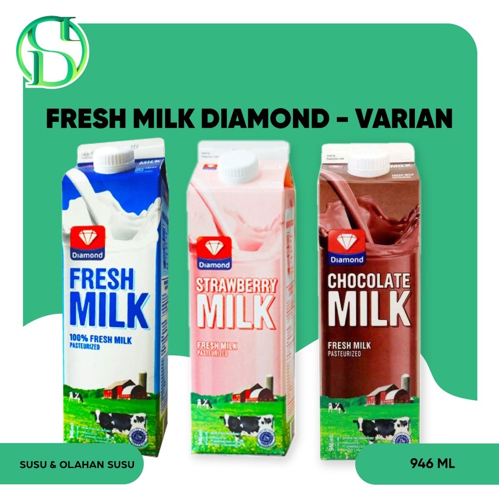 Jual Susu Fresh Milk Diamond Pasteurisasi Plain 946 ml Murah | Shopee ...