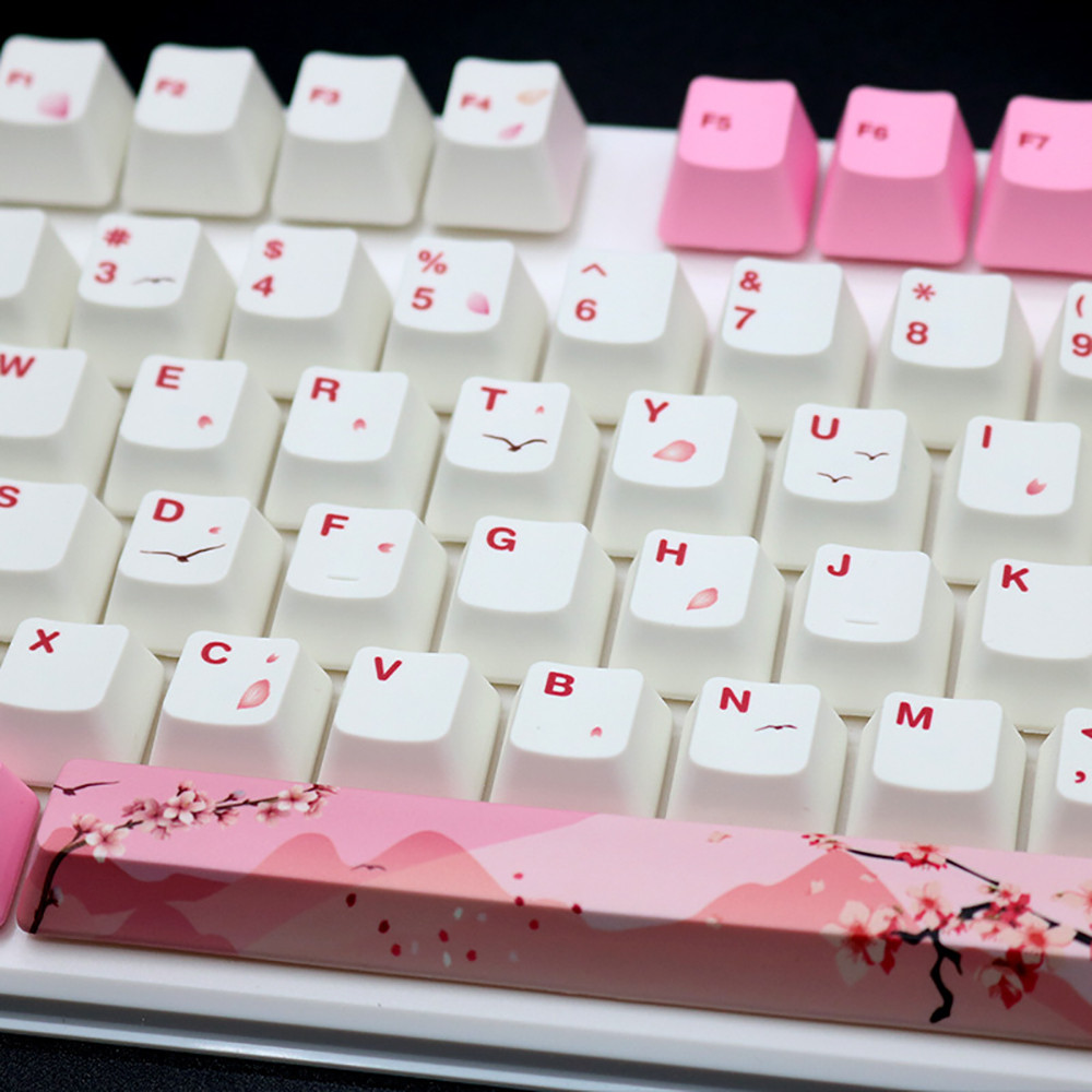 Jual Mechanical Keyboard Keycap Sakura Pink PBT 104 Key 5 Sides Dye ...