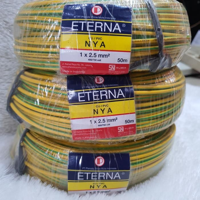 Jual Kabel Listrik Tunggal Nya 2.5Mm Eterna Kuning Hijau 50 Meter 2.5 Mm | Shopee Indonesia