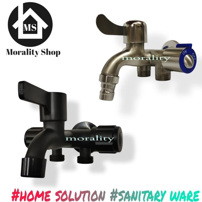 Jual Kran Air 12 Inch Cabang 3 Lubang Stainless Hitam Keran Double ...